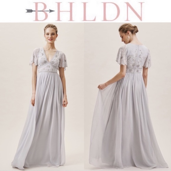 BHLDN | Dresses | Bhldn Fresna Dress In Light Lavender Beaded Maxi Gown ...